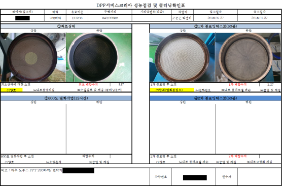 타타대우 노부스 2015년식 280 Fpt 유로6 Dpf 클리닝 Dpf서비스코리아 Dpf 소음기 클리닝 사례 디젤서비스코리아